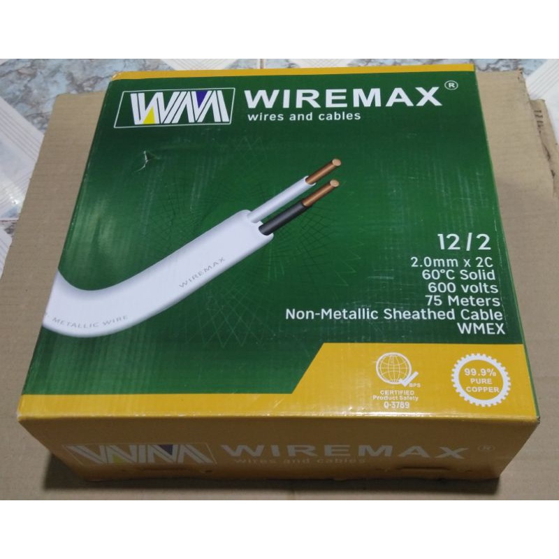 Wiremax PDX Wire Cable 12/2 2.0mm×2C 75meters / 1 Box White | Shopee ...