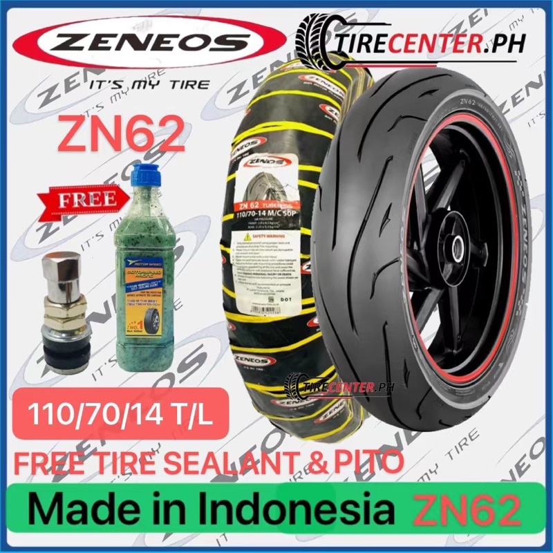 ZENEOS ZN62 MOTORCYCLE TIRE GULONG FREE TIRE SEALANT &PITO TUBELESS 80 ...