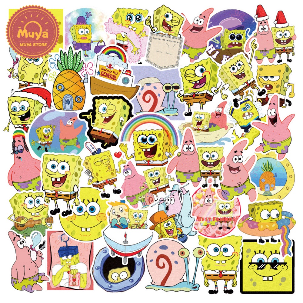 MUYA 50pcs SpongeBob SquarePants Stickers Waterproof Cartoon Vinyl ...