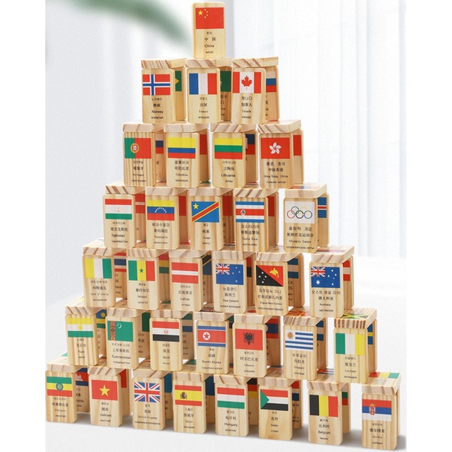 100pcs Multilingual Country National Flag Domino Wooden Toys ...