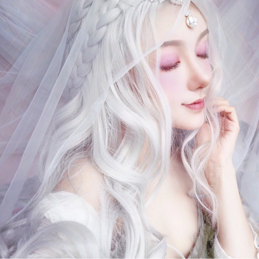 Wig Female Midpoint Bangs Pure White Long Curly Hair Wig Cosplay Wig ...
