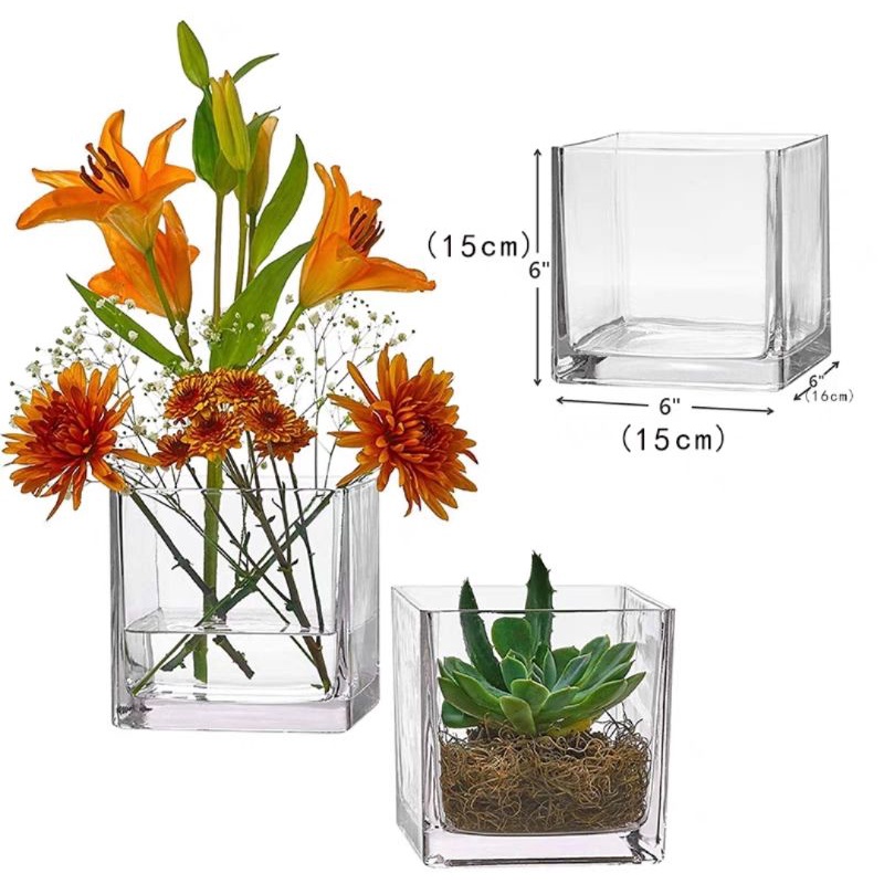 Clear Transparent Square Shape Flower Vase Perfect as a Wedding ...