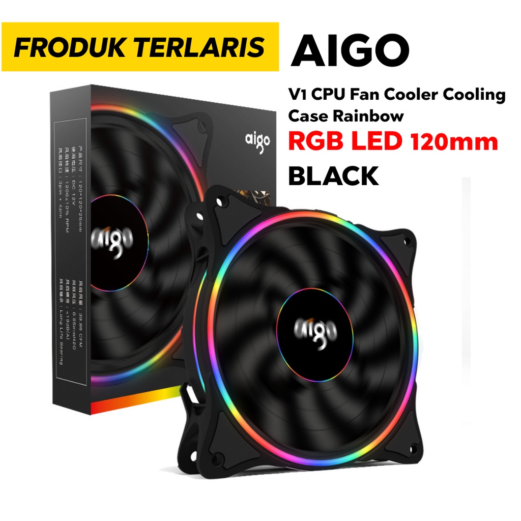 Aigo V1 120mm RGB LED Rainbow Light CPU Cooler Cooling Fan | Shopee ...