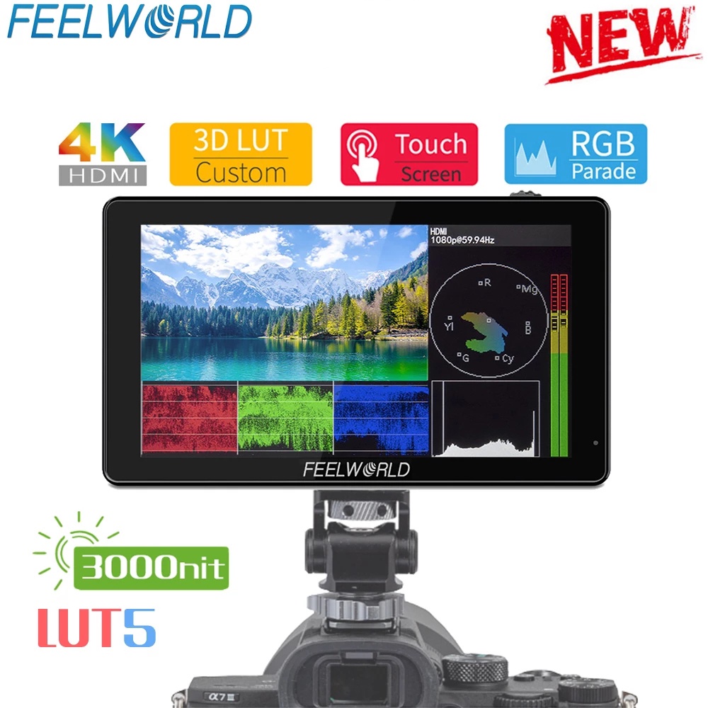 FEELWORLD LUT5 5.5 Inch On Camera Monitor Ultra High Bright 3000nit ...