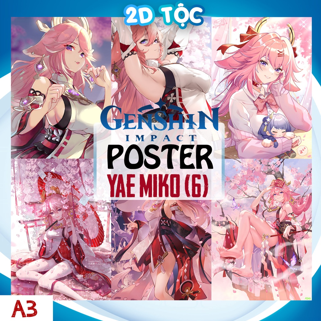 Photo POSTER A3 HIGH QUALITY WALL STICKER YAE MIKO (6) GAME GENSHIN ...