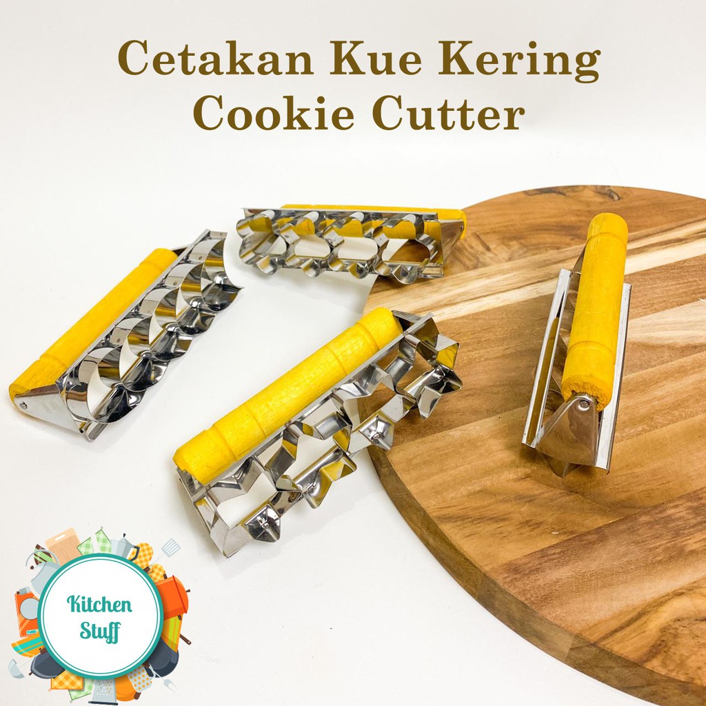 KAYU Pastry Mold - Wooden Handle Stainless Steel Row Cookie Cutter ...