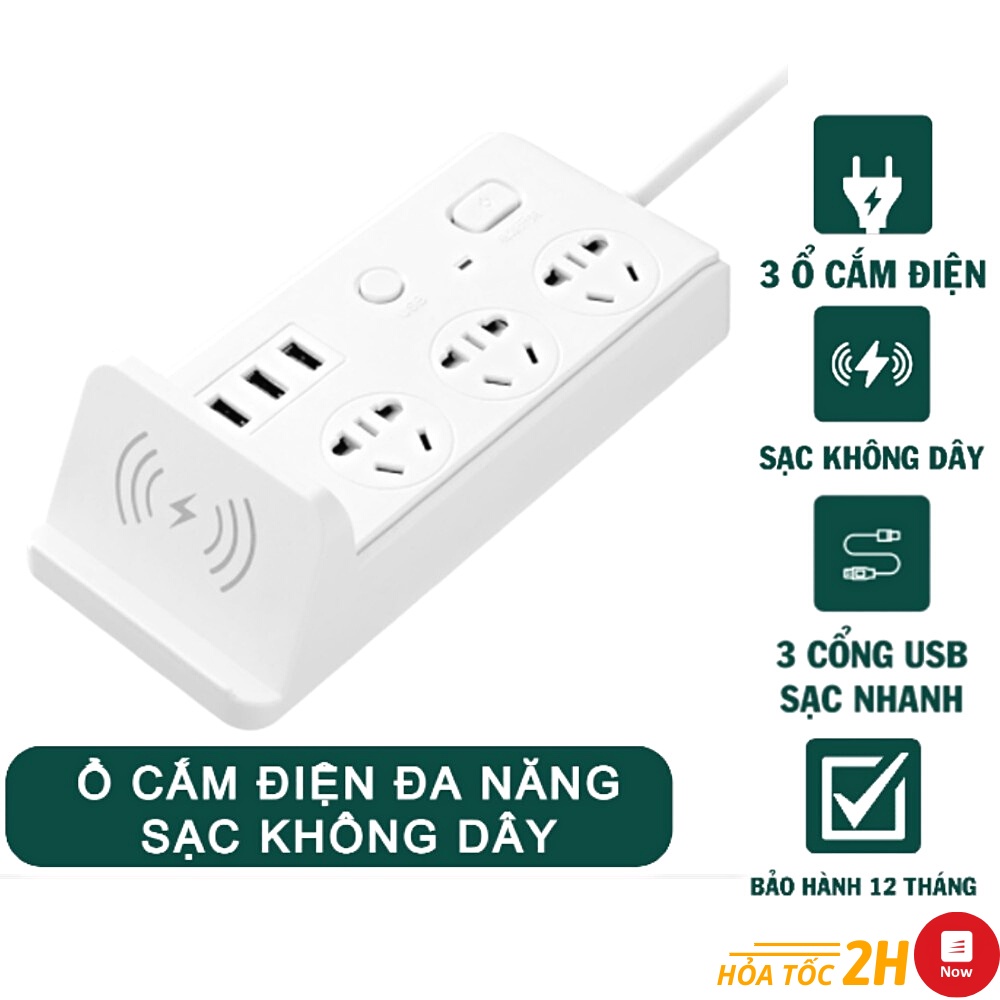 Smart Power Outlet with Wireless Charger and 1,8M USB Charger and 1-Port TypeC Smart Power ...