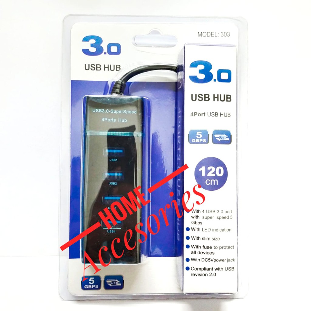 USB Hub 4 Port Ver 3.0 High Speed BLue LED Indicator - Cable Length 1 ...