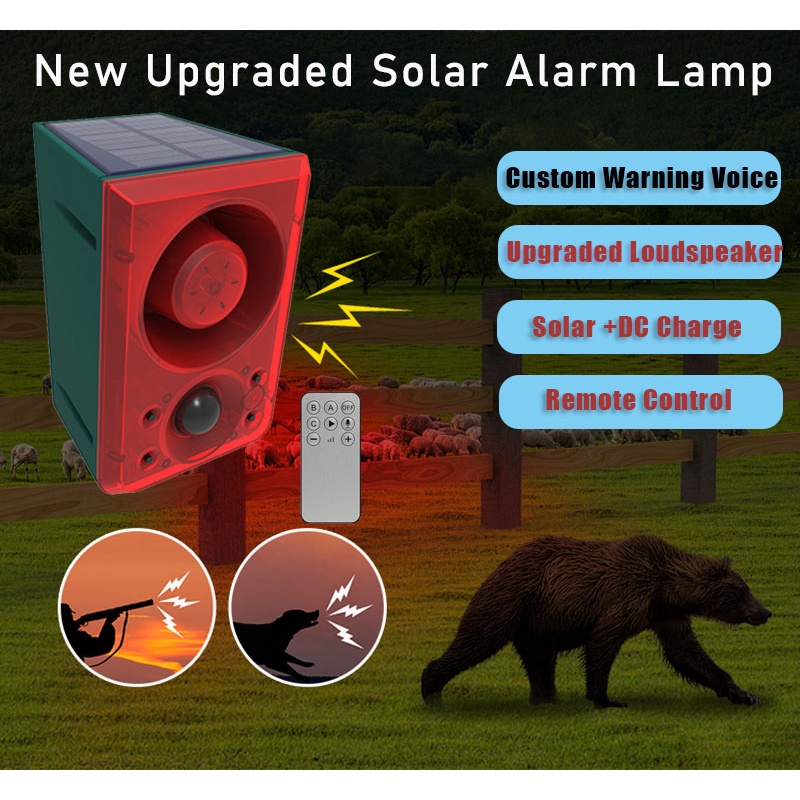 Solar Motion Sensor Sound Light Remote Siren Alert Security Lights ...
