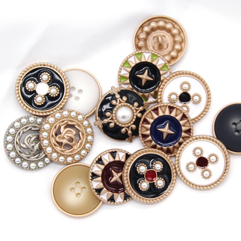 6Pcs/set 18/23/25mm Colorful Gold Metal Pearl Buttons For Garment ...