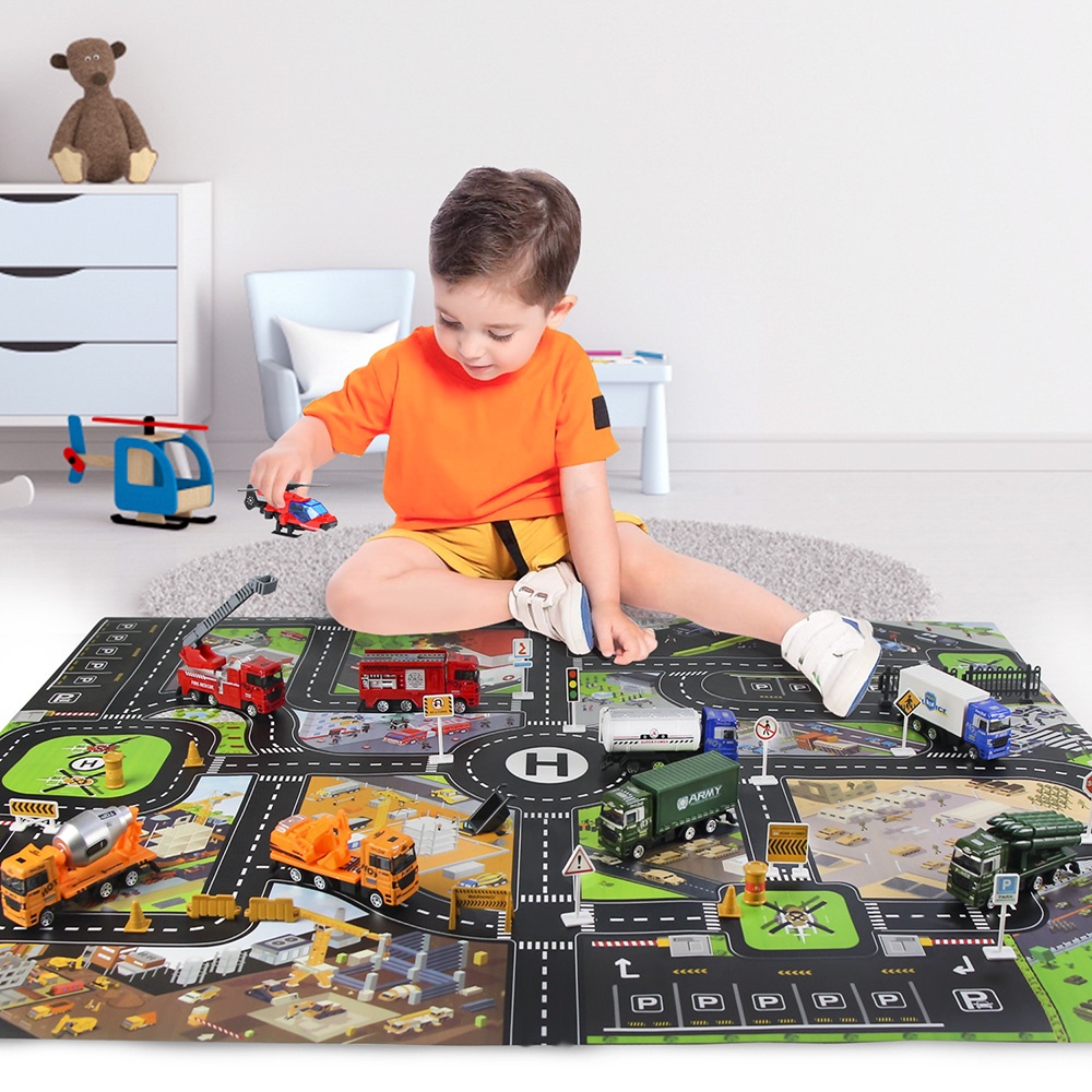 Baby City Parking Lot Roadmap Play Mat for Kids Model Car Driving Game ...