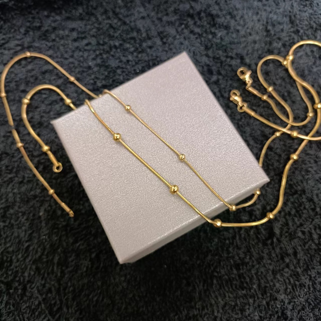 Kayangkaya Gold Round Bead Necklace Stainless Steel Simple Necklace ...
