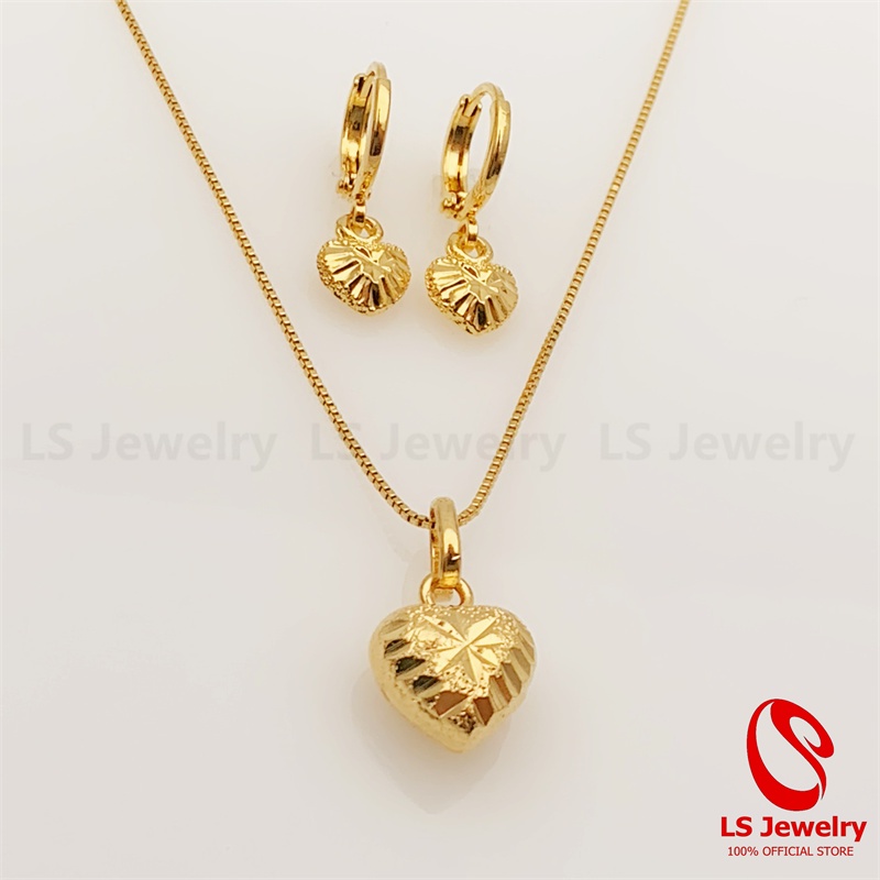 LS jewelry 24K Bangkok Gold Heart Necklace Earring Jewelry Set N0219+5C ...