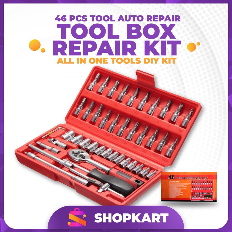 NEW! 46 pcs Tool Box Car Motorcycle Repair Set Combination Socket Set ...