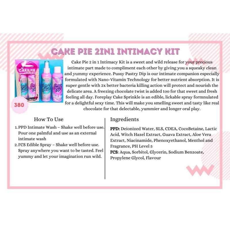 PSPH Cake Pie 2in1 Feminine Wash + Edible Spray Set Cakepie Made in ...