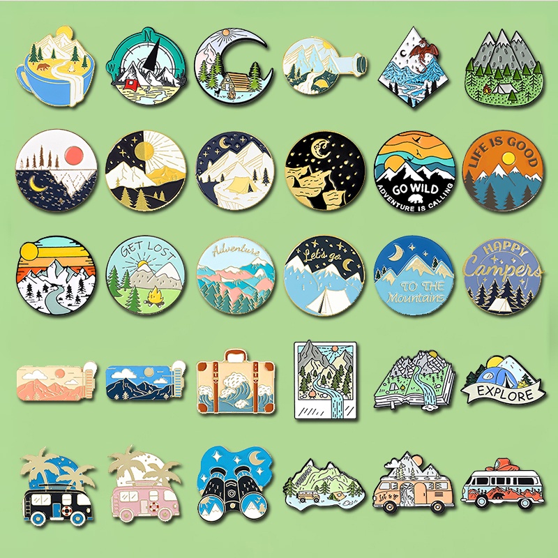 Travel Brooch Field Crossing Hiking Scenery Snow Scene Mountain Pin ...