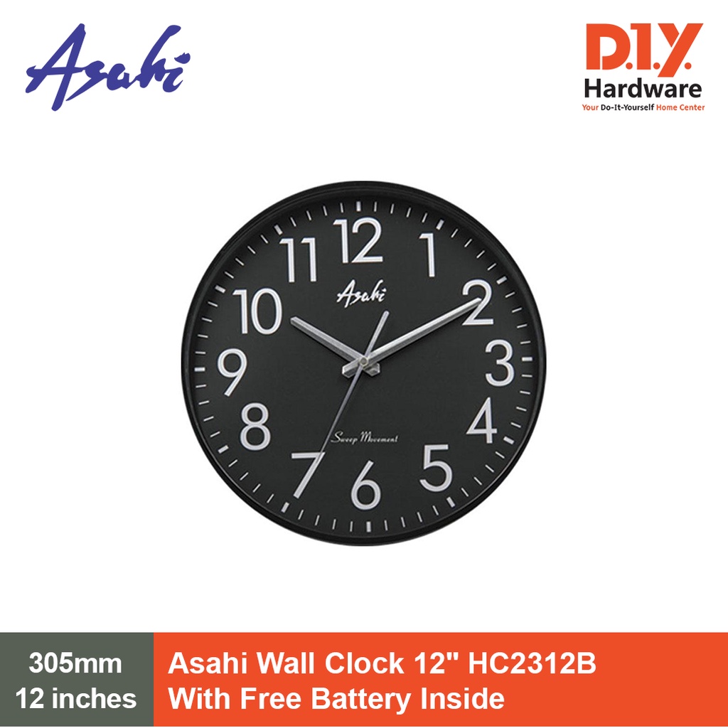 Asahi Wall Clock 12" With Free Battery Inside HC2312B | Shopee Philippines