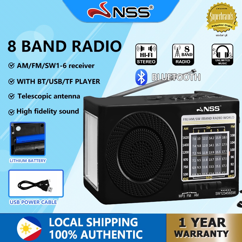 NSS Radio FM/SW 1-6 8BAND Radio with 18650 Battery and USB Charging ...