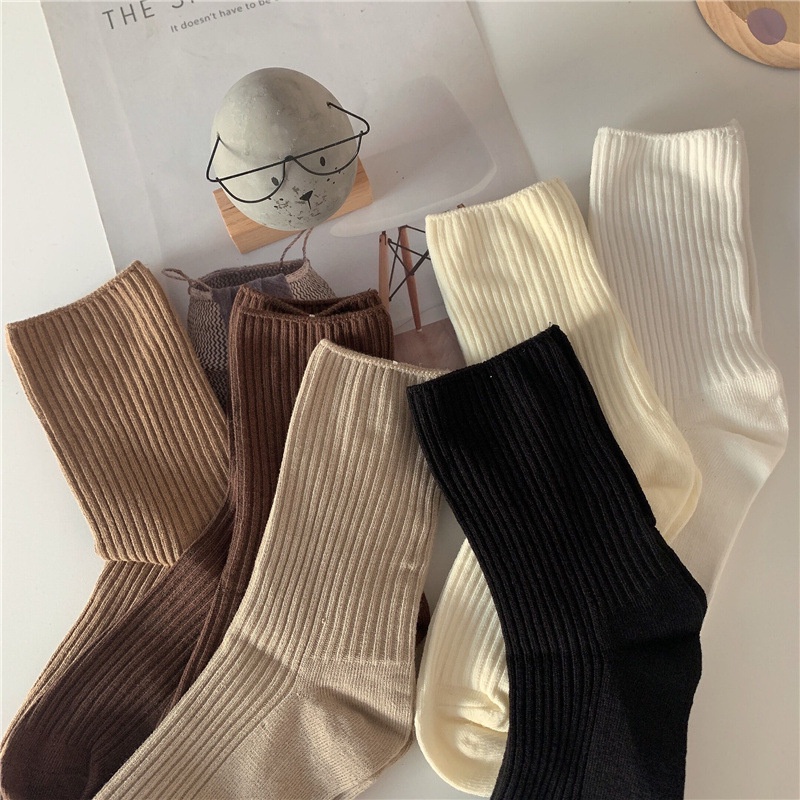 Milk tea color socks women's tube socks pure cotton spring and autumn ...