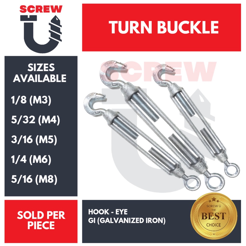 turn buckle hook eye, 3/16 (5mm), 1/4 (6mm), 5/16 (8mm) | Shopee ...