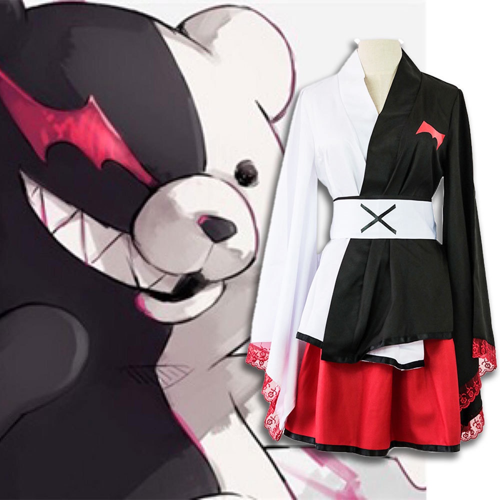 Anime Danganronpa Monokuma Kimono Cosplay Costume For Woman Girl Black ...