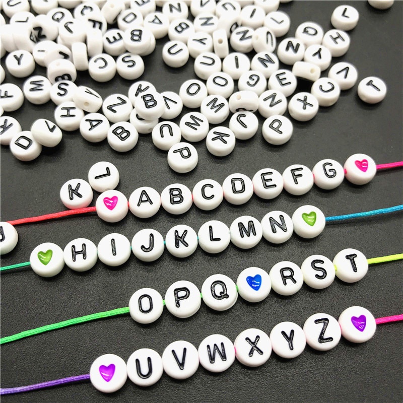 100pcs Mixed Alphabet bead Letter Acrylic Beads Round Flat Digital Cube ...