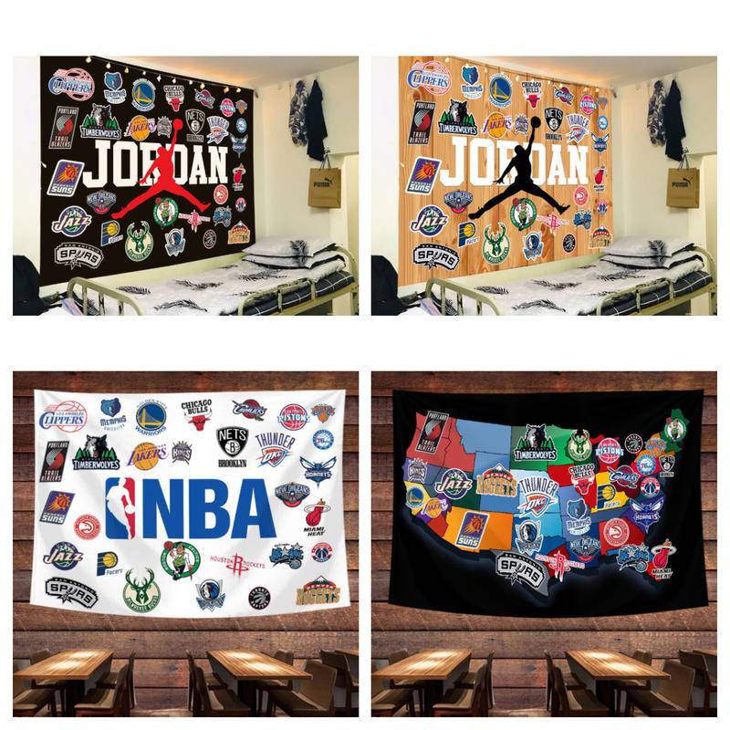 Trendy Brand Wall Cloth NBA Basketball Team Logo Background Cloth Wall ...