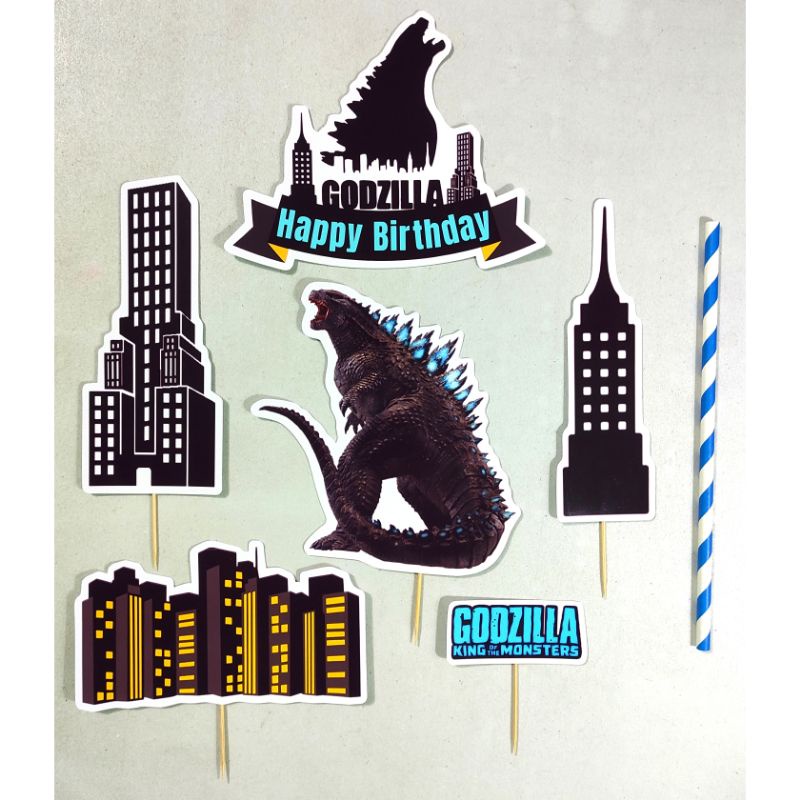 Big Godzilla Red/Blue Party Cake Topper/Banner, Backdrop Set ...