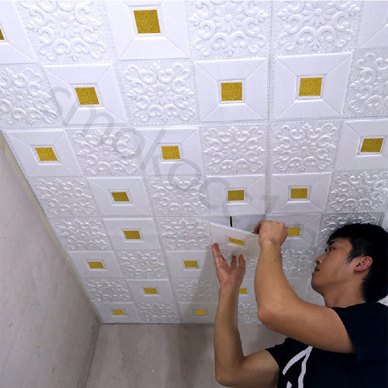 Foam wallpaper waterproof 3d ceiling self adhesive wall decor wall ...