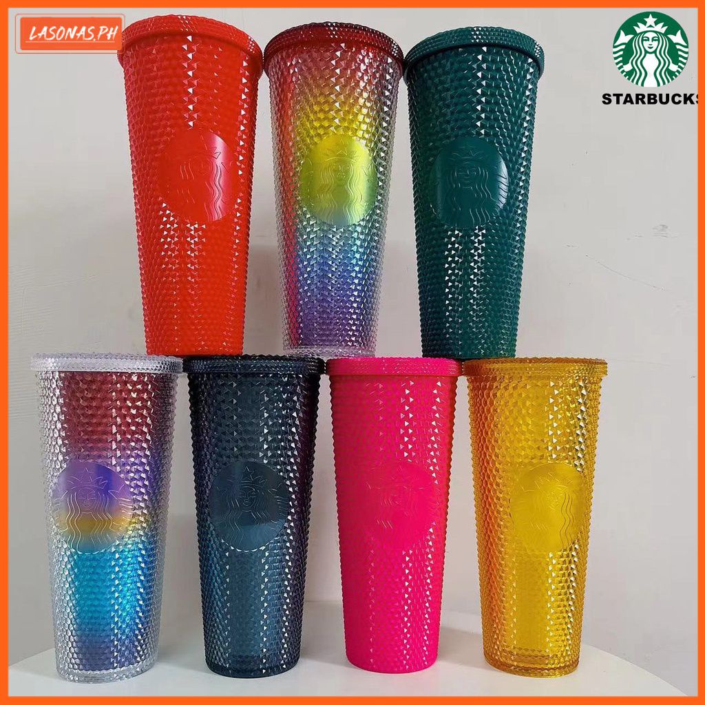 COD Summer Double Layer Straw Cup Starbucks Diamond Laser Coffee Cup 710ml Large Capacity ...