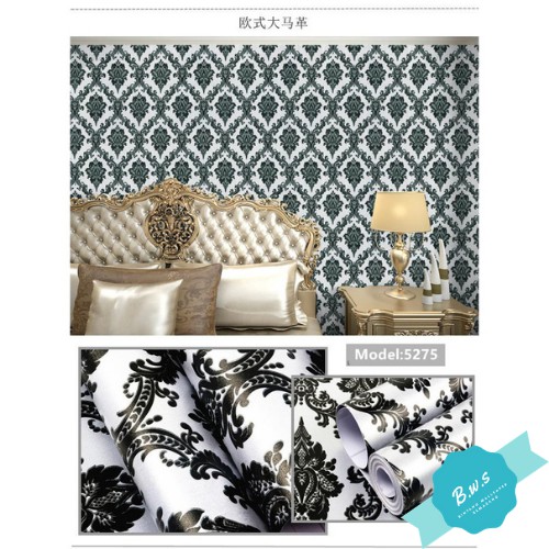 HITAM Black Silver Batik Motif Wall Sticker Wallpaper //10m x 45cm ...