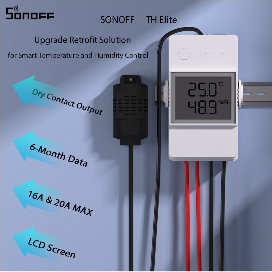 SONOFF Th Elite 16A/20A Wi-Fi Smart Switch Met WTS01/THS01/RL560 ...