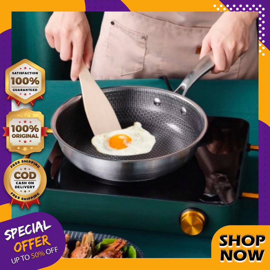 Original Stainless Steel Thick Honeycomb Handmade Frying Pan For Stir ...