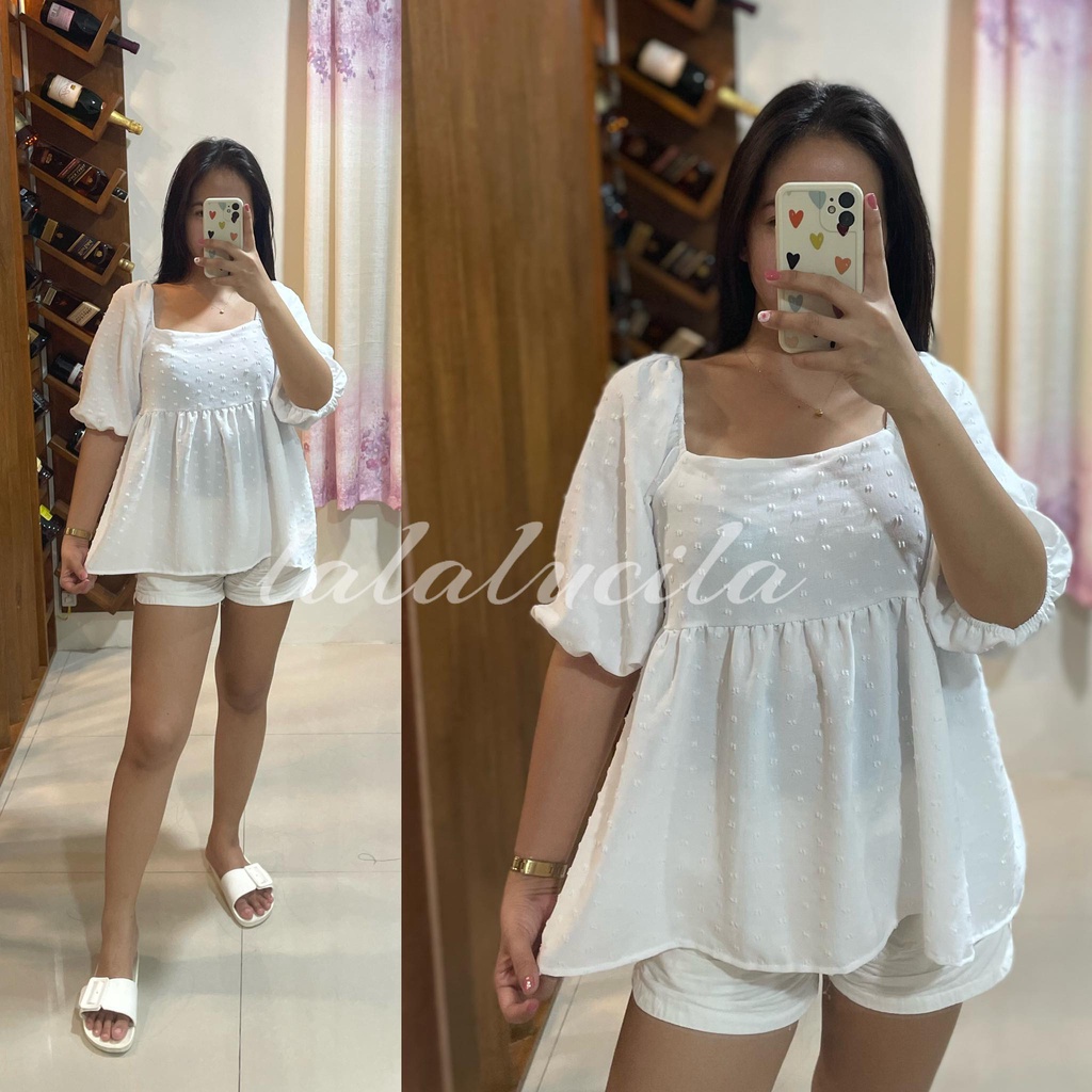 Empress 3/4 (L-XL) Puffed Swiss Dot/Bubble Lattice Top (PLUS SIZE) | Shopee Philippines