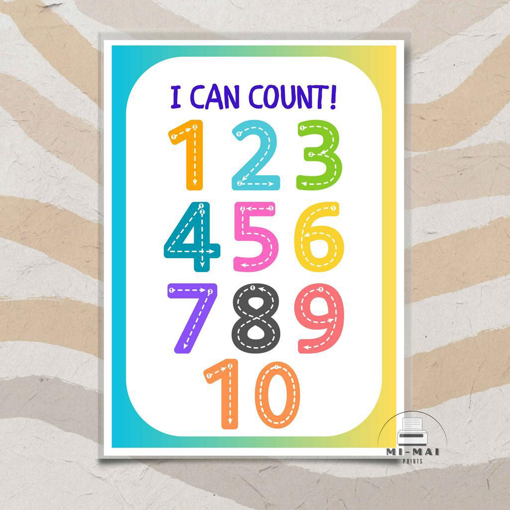 I CAN COUNT 1 TO 10 EDUCATIONAL CHART (A4 LAMINATED) / MI-MAI PRINTS ...