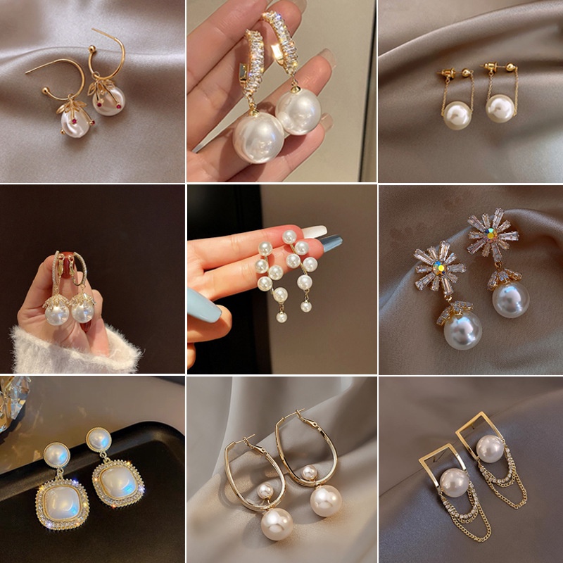 Korean Diamond Pearl Earrings Women Fashion Simple Stud Earring Hypoallergenic Charm Gifts ...