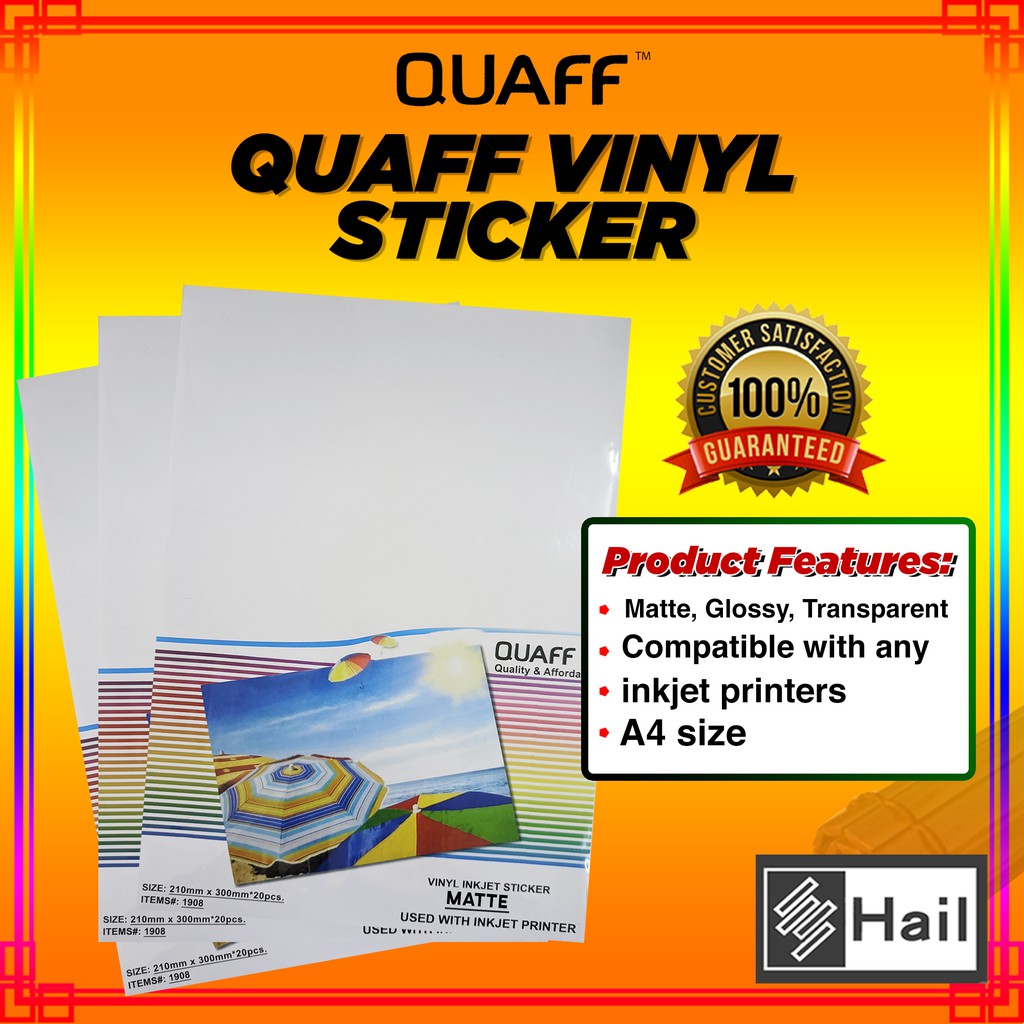 QUAFF VINYL INKJET STICKER A4 (20 SHEETS) | Shopee Philippines