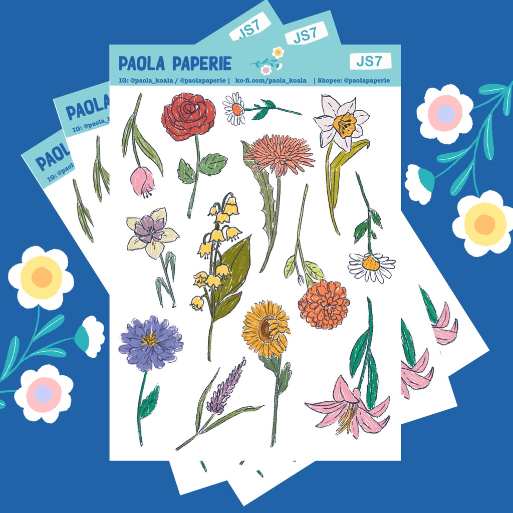 JS7: Floral Doodles | Sticker sheet for planner, journal, scrapbook ...
