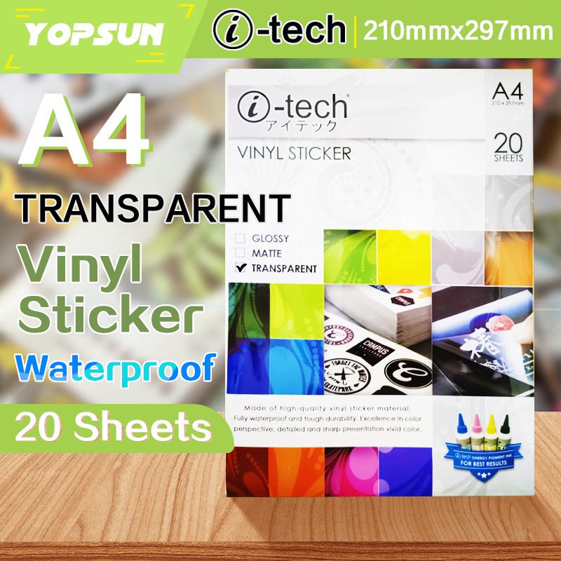 Vinyl Sticker Waterproof A4 Matte | Glossy | Transparent 20Sheets High Quality ITech Brand ...