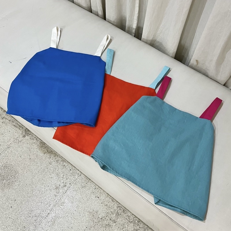 LUCY Two Tone Linen Lowback Top | Shopee Philippines
