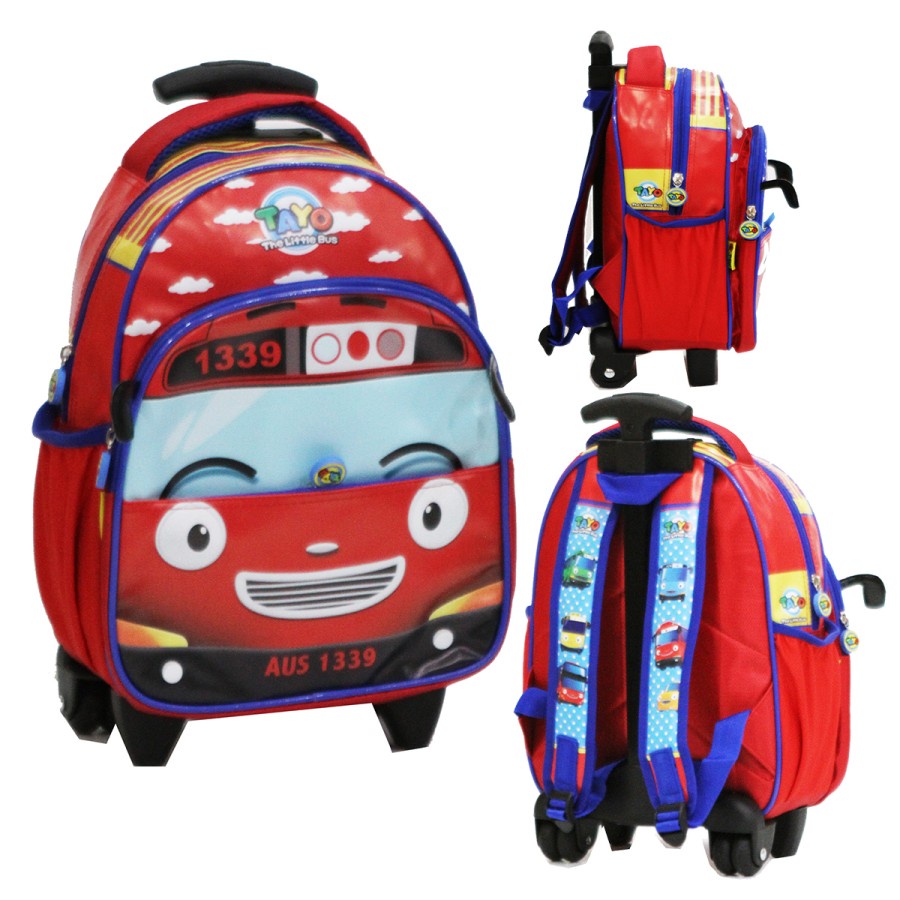 MERAH Tayo Kindergarten & PG Little Bus Trolley Bag TAYO 3KT - Red Push ...
