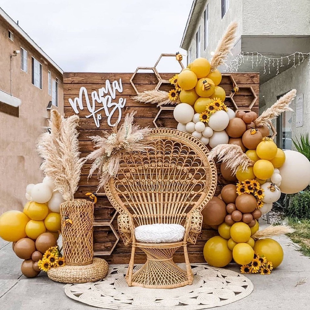 103pcs Caramel Coffee Balloons Garland Arch Kit Yellow Balloon Rustic ...