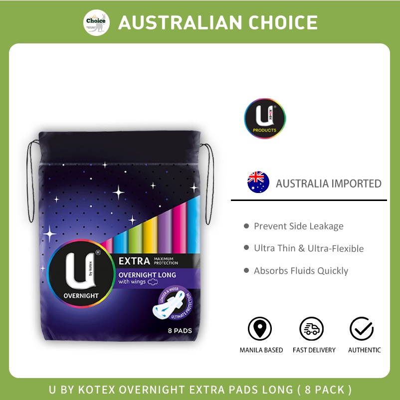 U by Kotex Extra Overnight Long with Wings 8 Pads | Shopee Philippines