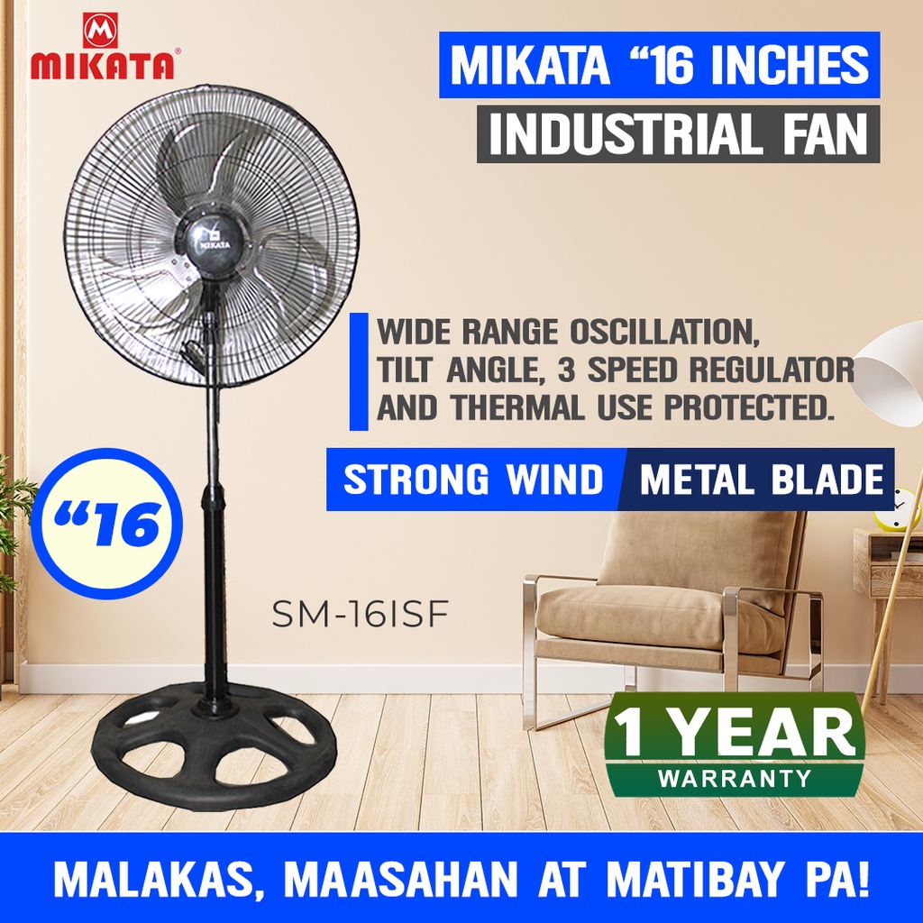 Mikata Industrial Stand Fan 16inch 3 Blade Metal Aluminum Blades Energy ...