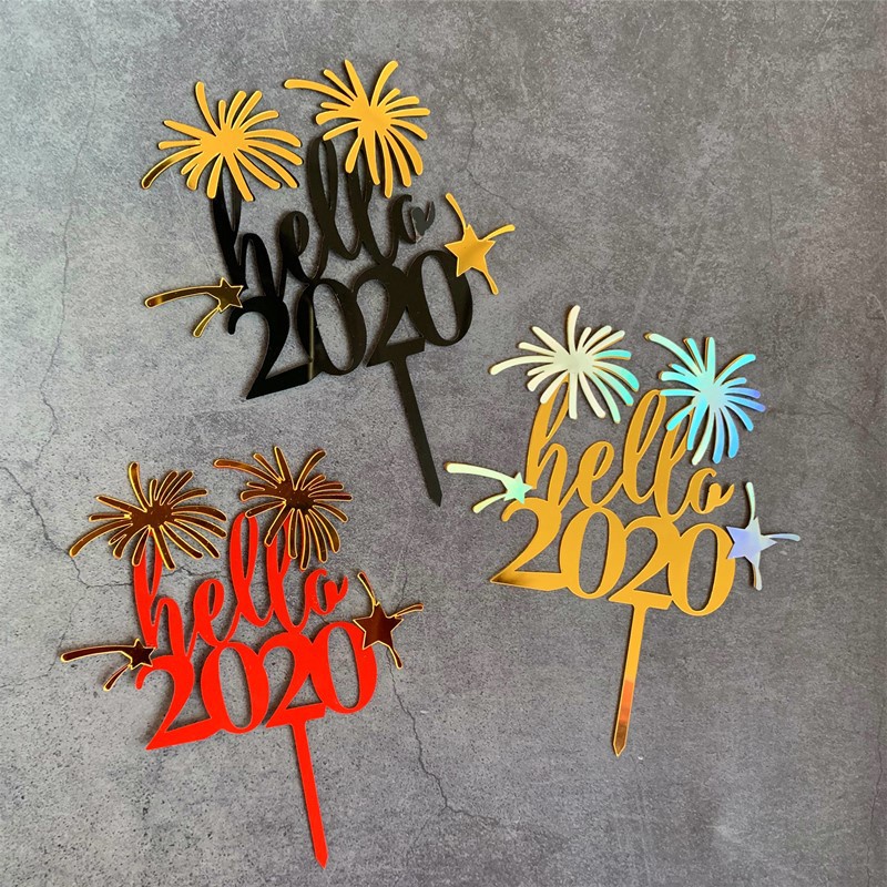 hello 2024 Cake Topper Happy New Year Acrylic Cake Topper Golden Decor ...