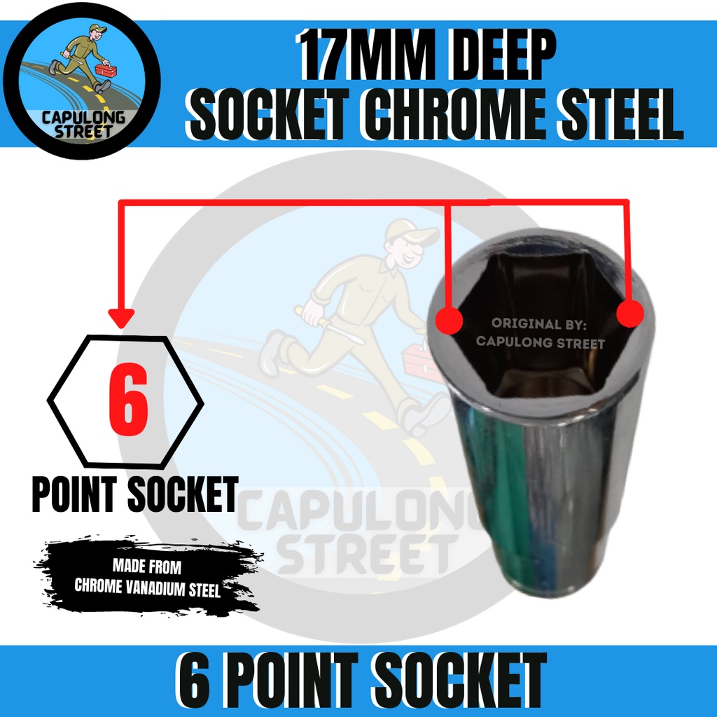 Capulong Street 17mm Deep Socket Chrome Silver 1/2 Drive High Quality ...