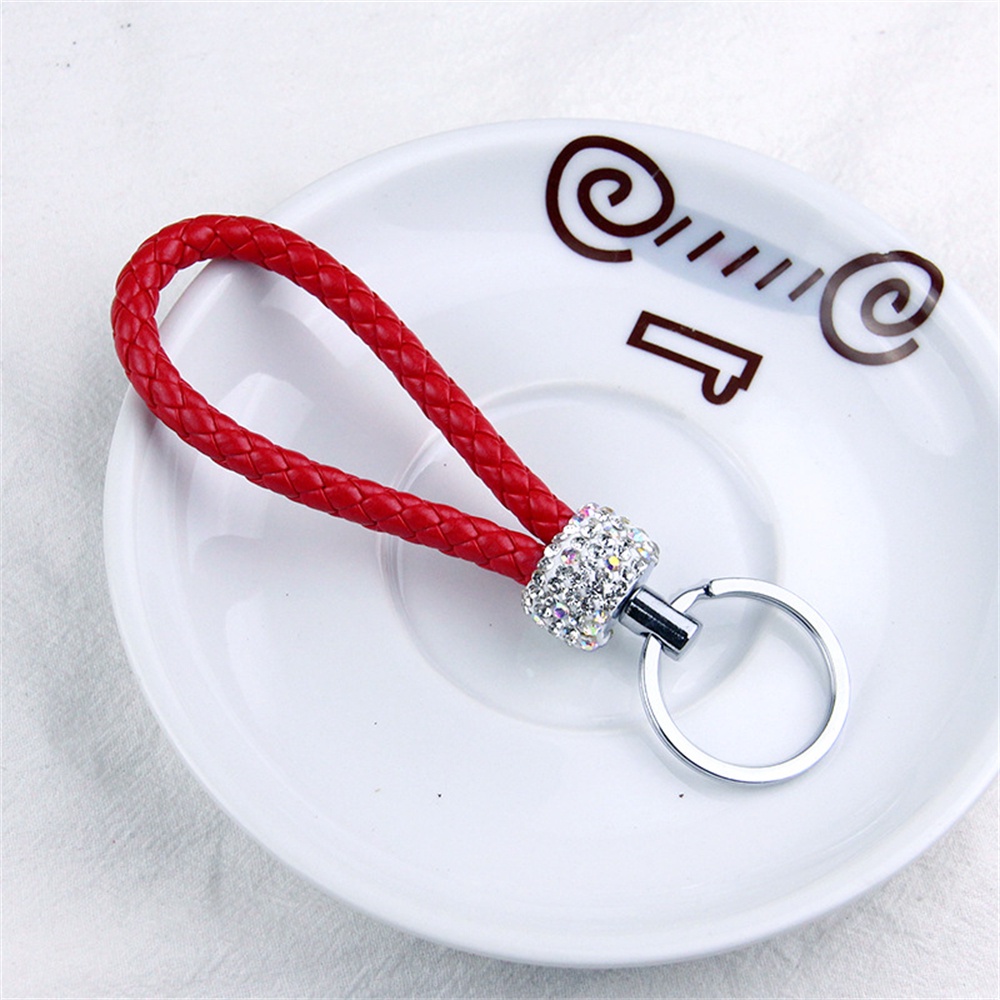 Handmade Woven Leather Rope Keychains With Bling Diamond For Women Men ...
