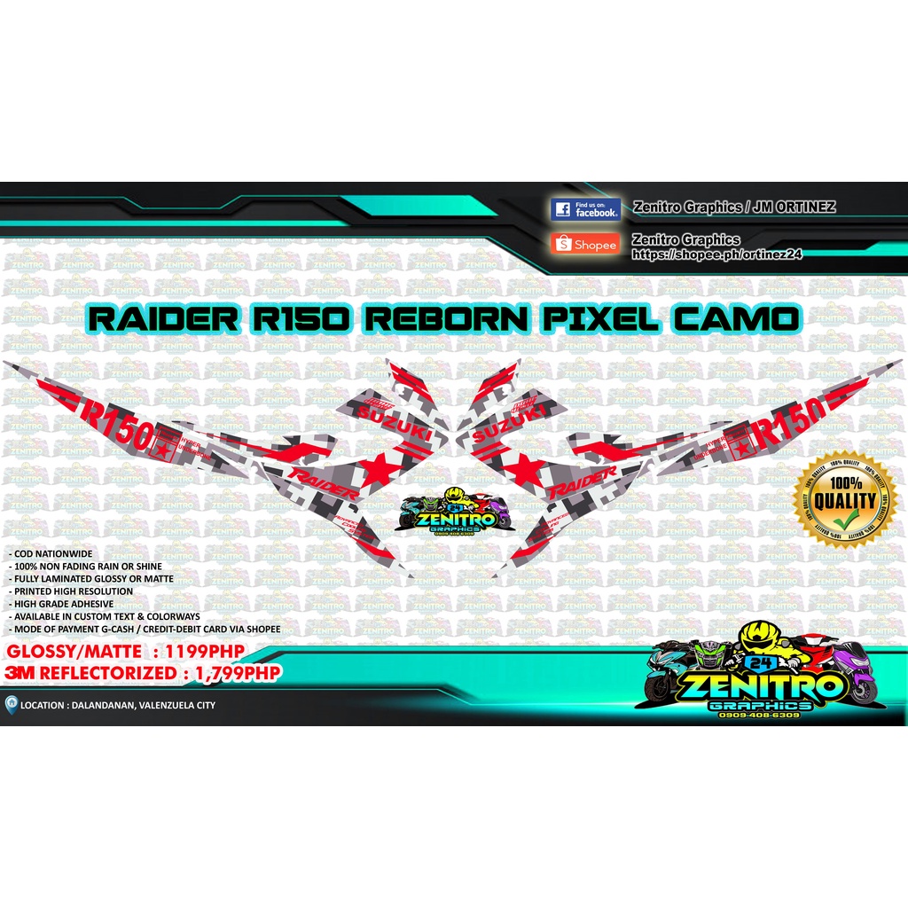 RAIDER R150 REBORN COMBAT PIXEL DECALS (2) | Shopee Philippines