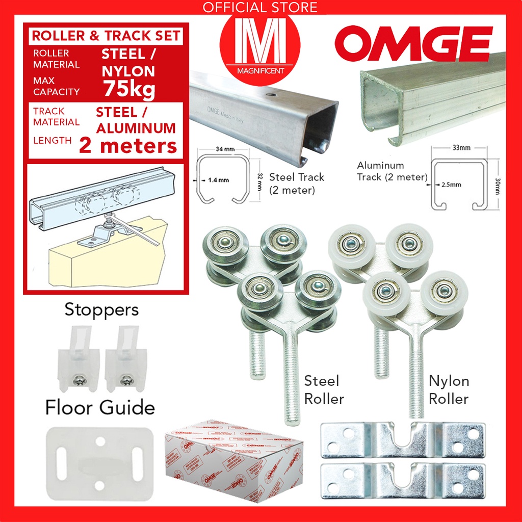 Omge Italy Sliding Door Roller (Nylon/Steel) Set 80 to 100kg with 2 ...