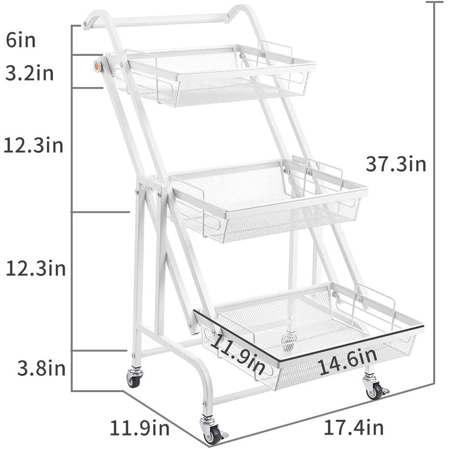3-Tier Free Installation Rolling Cart trolley Instant Use Foldable ...